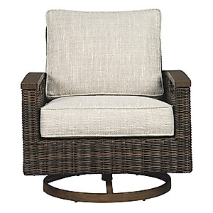 Signature Design by Ashley Paradise Trail Outdoor Swivel Upholstered Lounge Chair Set, 2 Count, Beige