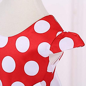 FYMNSI Toddler Girls Polka Dots Princess Birthday Party Pageant Cap Sleeve Dress with Ear Headband Outfits Red 3-4 Years