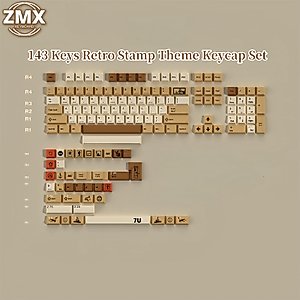 ZMX PBT Retro Keycaps,Cherry Profile Thick Dye-Sub Keycaps Set Full 143 Keys Custom Keycap for ISO ANSI 60% 65% 100% TKL Cherry MX Switches Mechanical Gaming Keyboard Vintage Beige Keycaps