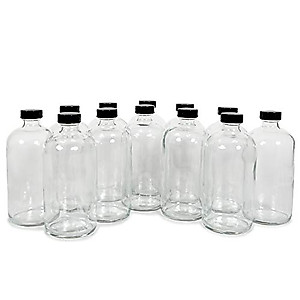 Vivaplex, 12, Clear, 16 oz Glass Bottles, with Lids