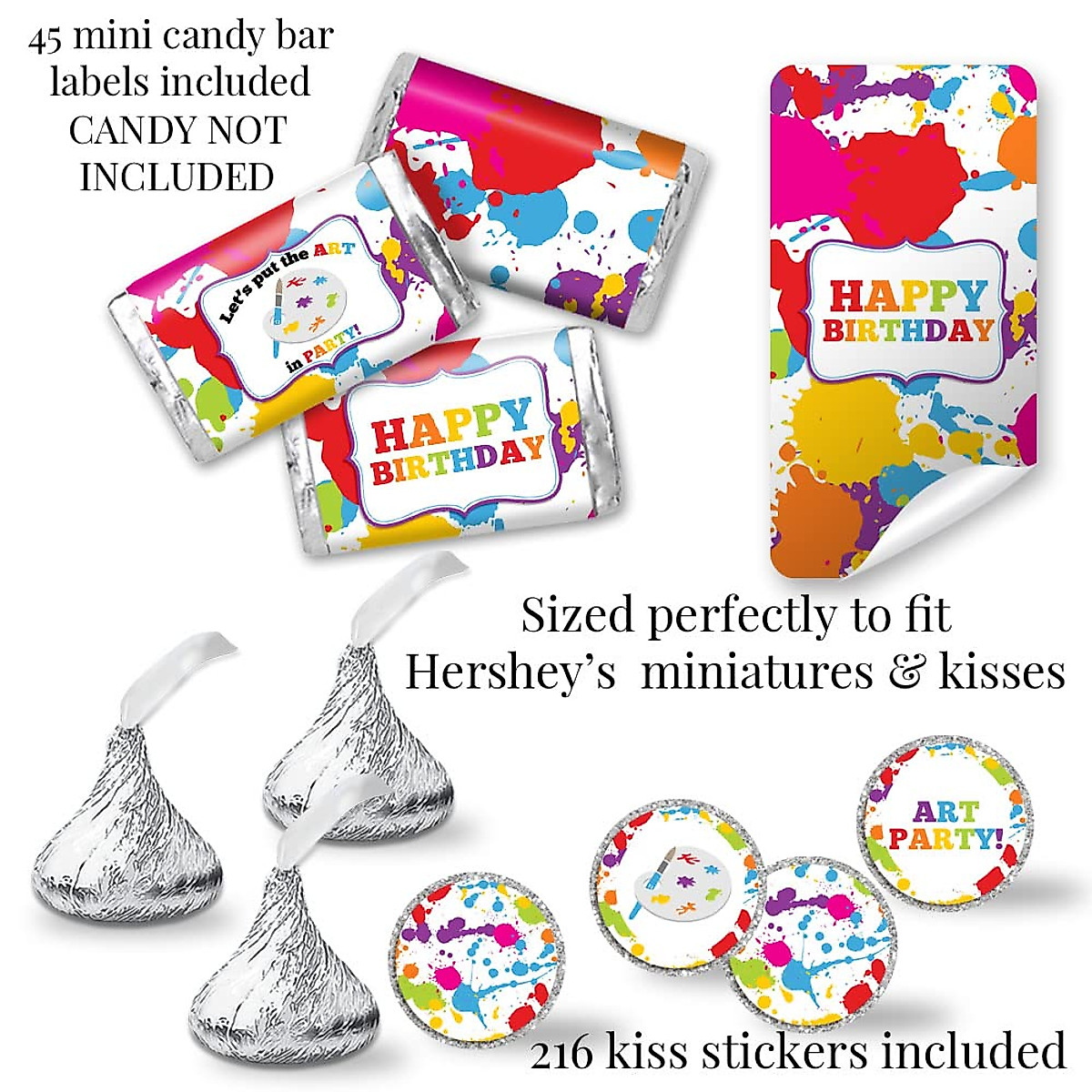 Amanda Creation Deluxe Art Party Paint Splatter Birthday Party Bundle Includes 20 Invitations & Thank You Cards with Envelopes + 3 Different Sizes of Stickers & Water Bottle Labels!