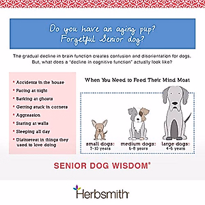Herbsmith Senior Dog Wisdom – Dog Dementia Supplement – DHA for Senior Dog Brain Health - Senior Supplement for Dogs- 60ct Small Chews