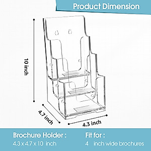 MaxGear Acrylic Brochure Holder, 4-Inch Wide 3 Tier Brochure Display Stand Clear Literature Holder Premium Acrylic Pamphlet Holder Multi Pocket, Wall Mount or Counter Top Use(2 Pack)