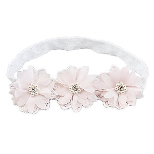 Asufegucd Baby Toddler Elastic Chiffon Flower Headbands Princess Girls Hand Sewing Beads Flower Headwear Nylon (QJ318)