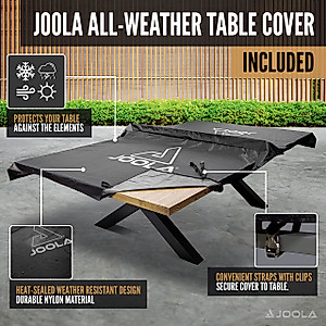 JOOLA Berkshire Outdoor Table Tennis Table - Multi Use Conference Table Dining Table - Concrete Oak Wood Look Includes Steel Outdoor Ping Pong Net Set & Frame - Hybrid Indoor Outdoor Ping Pong Table
