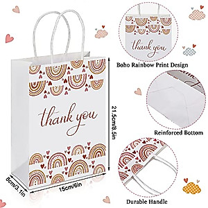 20 Pcs Rainbow Thank You Bags Boho Rainbow Thank Party Bags with Handles Goodie Treat Candy Paper Bags White Kraft Paper Bags Party Favor Bags for Wedding Birthday Baby Shower Party Favors