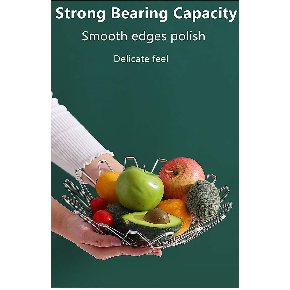 huaqinghua Fruit Basket, Decorative Bowl, Flexible Stainess Steel Wire Basket Transforming, Arts Storage or Holder Vegetable Bread Snacks for Counters, Kitchen, Living Room (1 PCS) Sliver