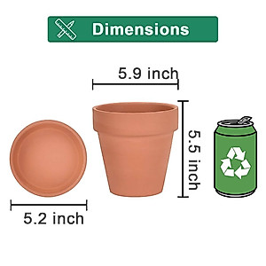 6 Inch Clay Pot for Plant with Saucer - 4 Pack Large Terra Cotta Plant Pot with Drainage Hole, Flower Pot with Tray, Terracotta Pot for Indoor Outdoor Plant