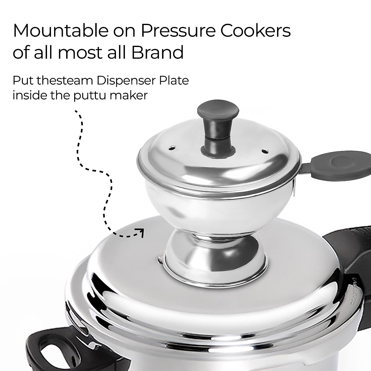 KSJONE Puttu Maker Stainless Steel, Stainless Steel Chiratta Puttu Maker, Chiratta Maker with Handle Use with Pressure Cooker Puttu Kutti Puttu Steamer Puttu Cooker Silver