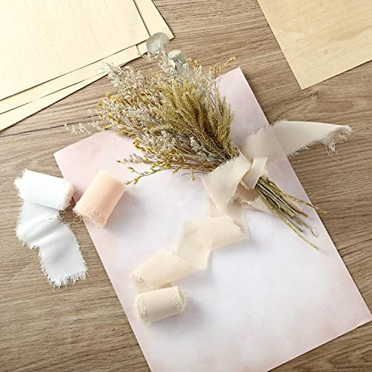 6 Rolls Handmade Fringe Chiffon Silk Ribbon 1.5" x 3 Yd Colorful Ribbon for Wedding Invitations, Bridal Bouquets, Gifts Wrapping, DIY Crafts(Nude Pink Set)