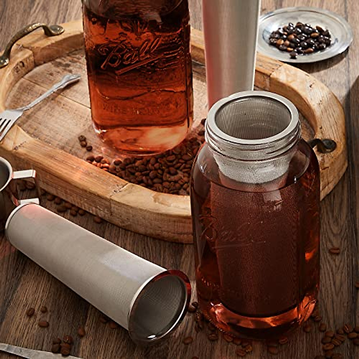 3 Pieces Cold Brew Coffee Filter 2 Quart Stainless Steel Filter Coffee Tea Infuser Coffee Strainer Mason Canning Jar Mesh Coffee Filter for Wide Mouth Mason Canning Jar and Iced Tea Maker
