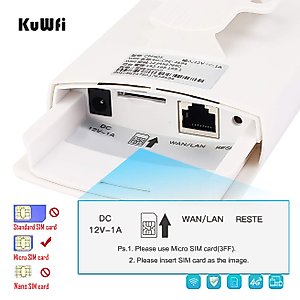KuWFi Waterproof Outdoor 4G LTE CPE SIM Card WiFi Router 150Mbps CAT4 SIM LTE Routers Work with IP Camera or Outside WiFi Coverage with 2pcs Antenna Only Work with SIM Card Mode Not for USA