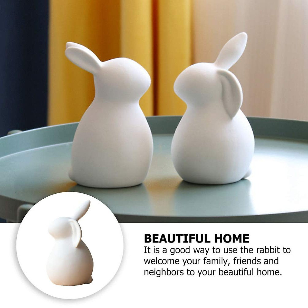 Amosfun Ceramics Bunny Figurine Easter White Bunny Figurines Home Decor Rabbits Ornaments for Home Easter Garden Micro Landscape Decorations White