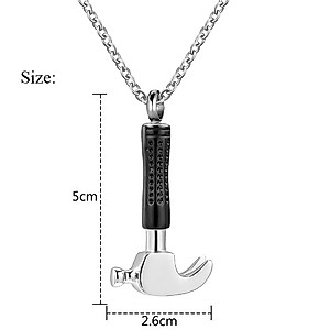 GMXLin Men Hammer Cremation Urn Necklace for Ashes Stainless Steel Pendant Holder Memorial Keepsake for Dad Brother