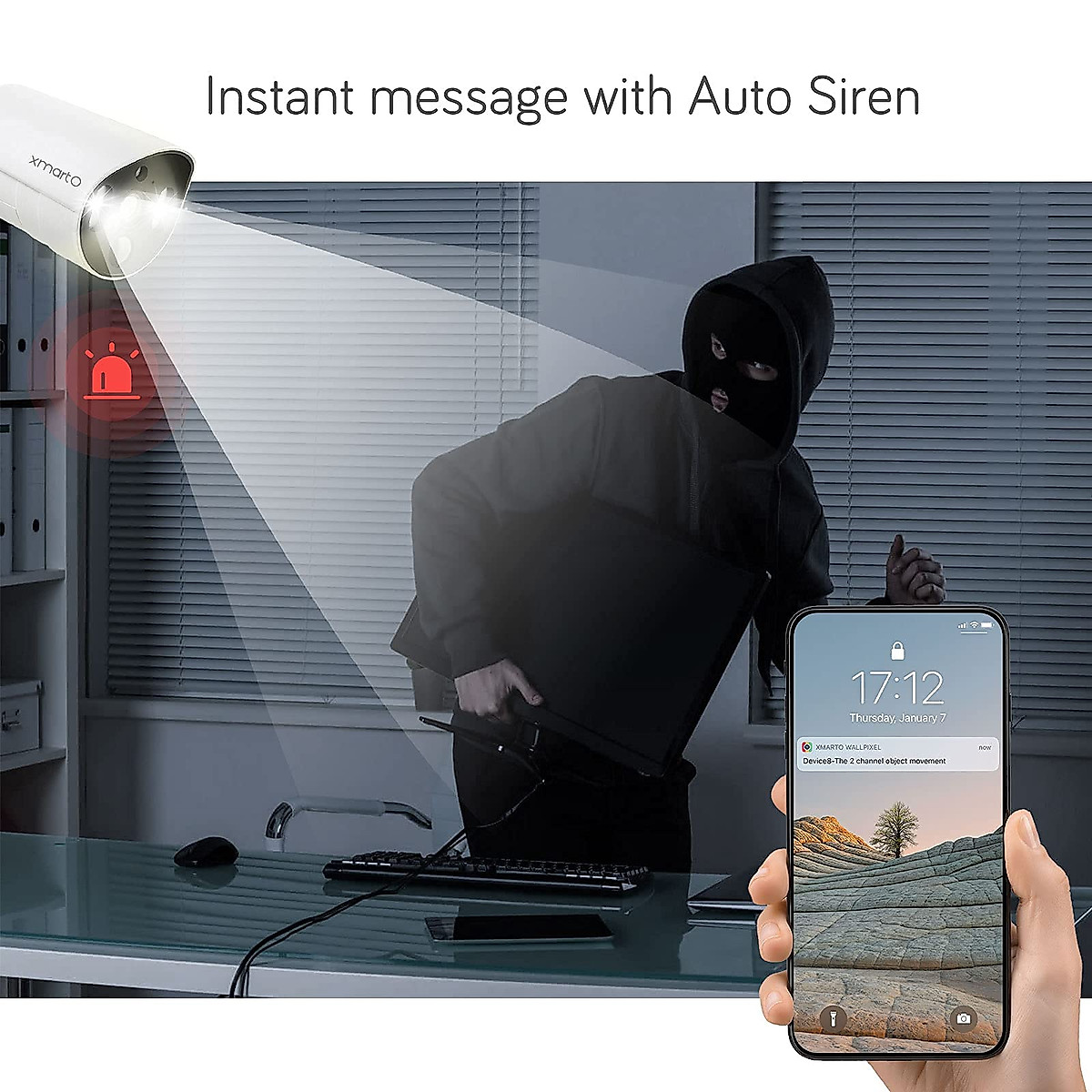 XMARTO Thermal-Detect Wireless Home Security Camera 2-Pack,2K HD WiFi Cameras,Flood Light Color Night Vision,2-Way Audio, 1-Tap Siren (24/7 Surveillance,Save to SD,NVR or Cloud, ww. Alexa, WP2K34-Q2)