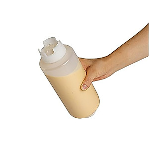 Restaurantware 32oz. FIFO Inverted Plastic Squeeze Bottle with Refill and Dispensing Lids - First In First Out - Perfect for Restaurants Catering and Food Trucks - 1ct box