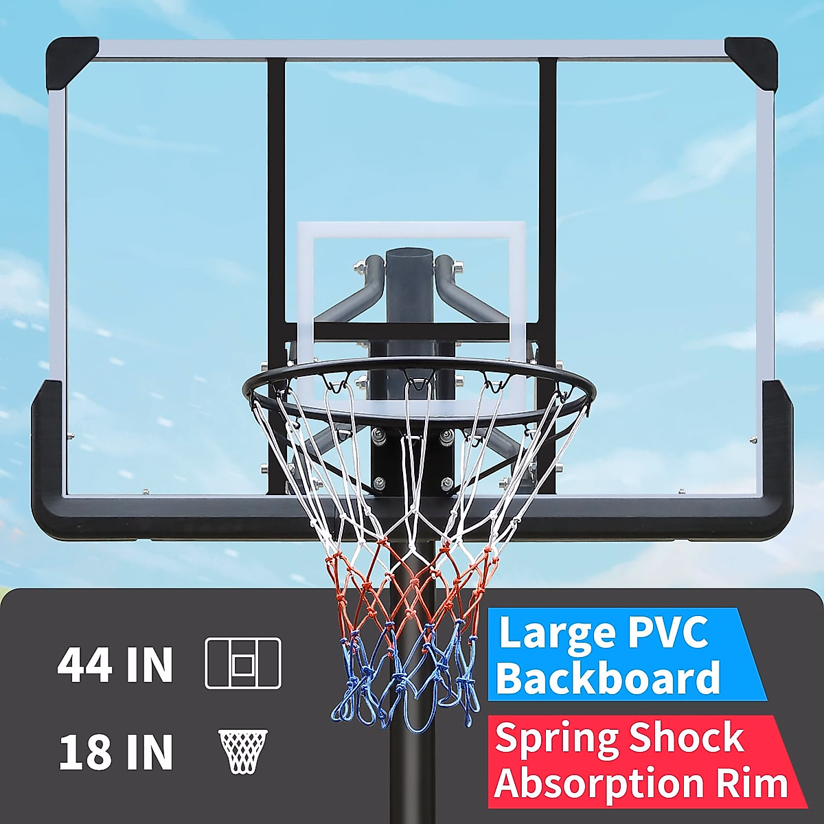 ICSPOID Basketball Hoop Portable 44 Inch Impact Backboard 6 to 10ft Telescoping Adjustment Basketball Goal System for Youth/Adults Indoor Outdoor