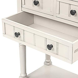 Goohome Narrow Rustic Entryway Console Table,Slim Sofa Table with 4 Drawers and Bottom Shelf for Storage, Large Storage Space for Living Room Hallway Bedroom