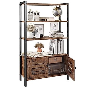 IRONCK Industrial Bookshelf and Bookcase with 2 Louvered Doors and 3 Shelves, Standing Storage Cabinet for Living Room, Home Office, Bedroom, Washroom, Vintage Brown