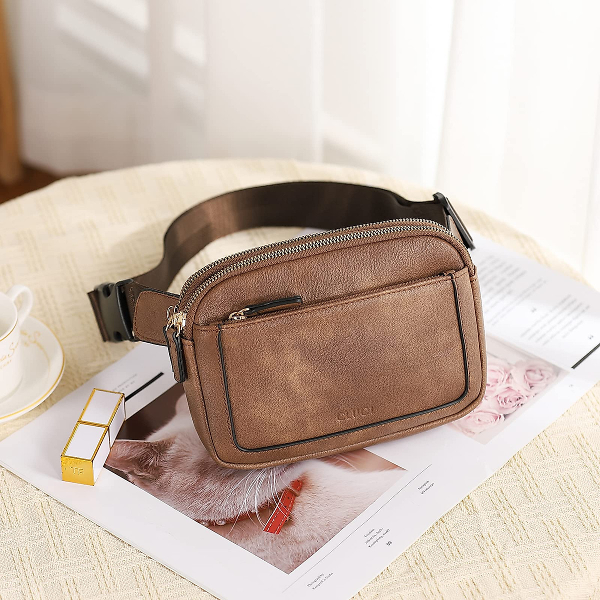 CLUCI Belt Bag for Women, Mini Everywhere Crossbody Waist Bag Adjustable Strap, Vegan Leather Women's Fanny Pack