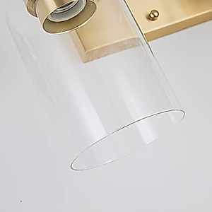 EMONG Gold Bathroom Light Fixtures,2-Lights Brushed Brass Vanity Light with Clear Glass Shade,Modern Wall Sconces for Hallway, Farmhouse,Living Room