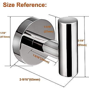 Polished Chrome Towel Coat Hooks SUS304 Stainless Steel Bathroom Clothes Garage Hotel Cabinet Closet Sponges Robe Hook Wall Mounted Round Kitchen Heavy Duty Bath Door Hanger 2 Pack