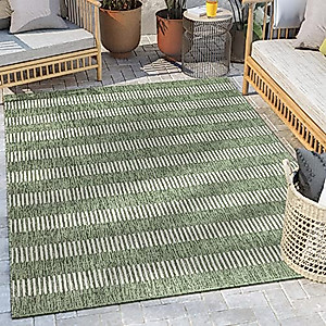 Well Woven Medusa Stria 5'3" x 7'3" Green Stripes Indoor/Outdoor Flat-Weave Area Rug