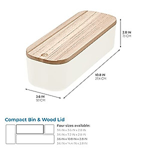 iDesign Recycled Plastic Compact Drawer Organizer Bin with Paulownia Wood Lid, Large, Coconut