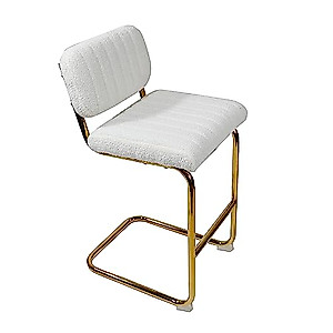 USIIN Mid-Century Modern Counter Height Bar Stools for Kitchen Set of 2, Armless Bar Chairs with Gold Metal Chrome Base for Dining Room, Upholstered Boucle Fabric Counter Stools,Ivory