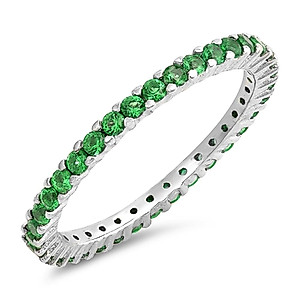 Simulated Emerald Stackable Thin Eternity Ring New .925 Sterling Silver Band Size 11