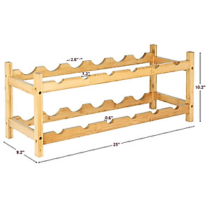 RIIPOO Wine Rack, Countertop Wine Rack, Wine Storage Shelf, 12 Bottles Bamboo Wine Holder, 2 Tier