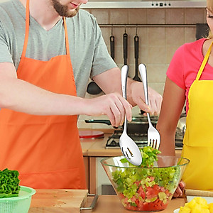 LIANYU Large Serving Spoons and Forks Set of 12, Stainless Steel Buffet Catering Dinner Party Slotted Serving Spoon Fork, 9.8 Inch, Mirror Finished, Dishwasher Safe