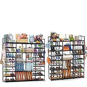 Huolewa Large Shoe Rack Storage Organizer, 4 Row/3 Row 9 Tier Large Shoes Rack for Entryway Closet, Free Standing Shoes Shelf Stand