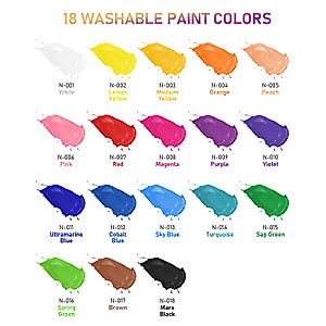 Nicpro 18 Colors Large Washable Paint Set for Kid (8.4oz,250 ml), Acrylic Bulk Paint Supplies Non Toxic Children Tempera Paint for Art, Craft DIY, Poster & Finger Paint, School, Home,Classroom, Party