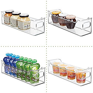 mDesign Slim Stackable Plastic Storage Organization Bin with Handles for Kitchen Cabinet, Pantry, Shelf, Refrigerator, Home Organizer for Fruit, Potatoes, Onions, Drinks, Snacks, Pasta, 2 Pack, Clear