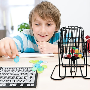 WIn SPORTS Bingo Game Set,8 Inch Metal Cage with Master Board,75 Multicolored Balls,150 Bingo Chips and 18 Bingo Cards, Ideal for Large Group Casino Game Set