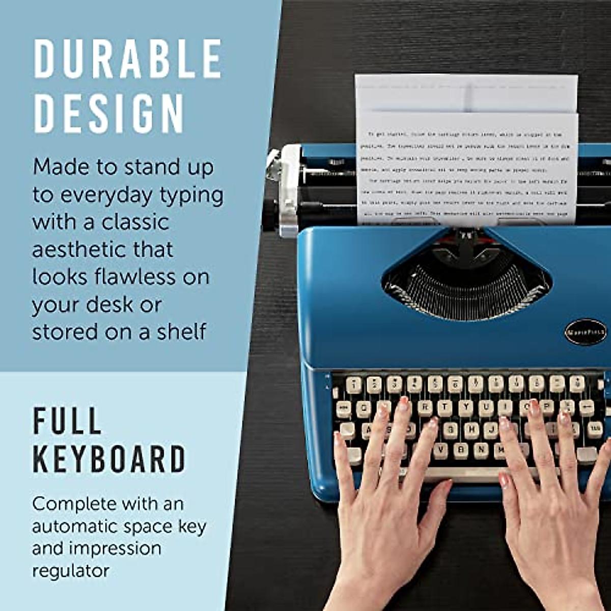 Blue Vintage Typewriter for a Nostalgic Flow - Manual Typewriter Portable Model for Remote Writing Locations - Sleek & Durable Type Writer Classic Word Processor - Typewriters for Writers