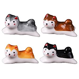 Operitacx 4Pcs Ceramic Cute Dog Chopsticks Rest Dinner Spoon Rest Stand Knife Fork Chopstick Holder Fork Spoon Racks Desktop Decor