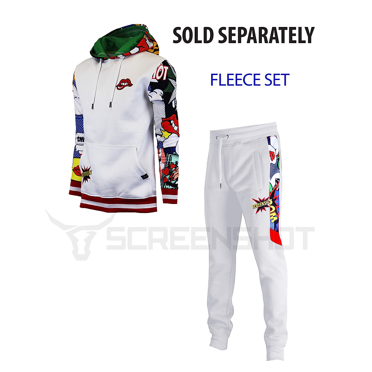 SCREENSHOT-H11062 Mens Urban Hip Hop Premium Fleece Hoodie - Pullover Streetwear Pop Art Patch & Print Fashion Hooded Sweatshirt-White-Small