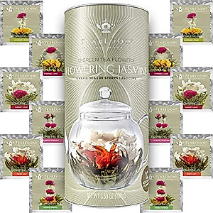 Teabloom Jasmine Flowering Tea – Hand Tied Green Tea Leaves + Jasmine Blossoms Flowering Tea Creations – Blooming Tea Gift Set – 12-Pack, 36 Steeps, Makes 250 Cups