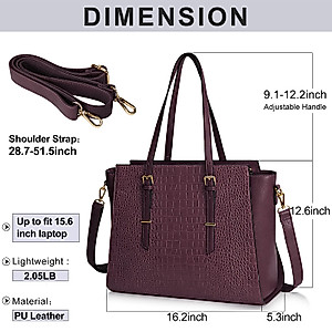 Laptop Bag for Women 15.6 Inch Large Capacity Laptop Tote Bag Waterproof Lightweight Leather Shoulder Handbag Professional Office Briefcase Classy Computer Work Bag, Wine Red