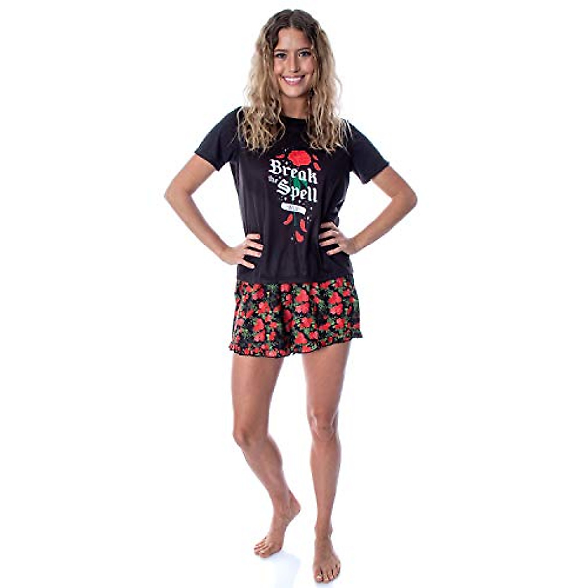 Disney Princess Women's Beauty and The Beast Break The Spell Belle Shirt and Ruffle Shorts Pajama Set (X-Large)