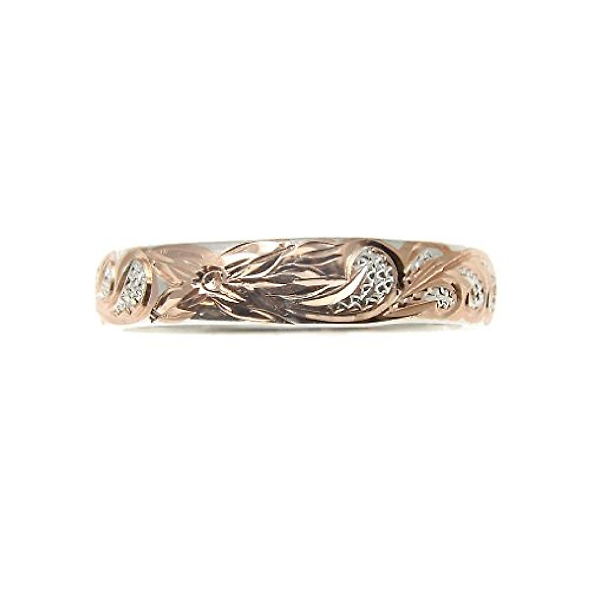 Arthur's Jewelry Pink rose gold plated sterling silver 925 Hawaiian plumeria scroll 4mm band ring size 3.5