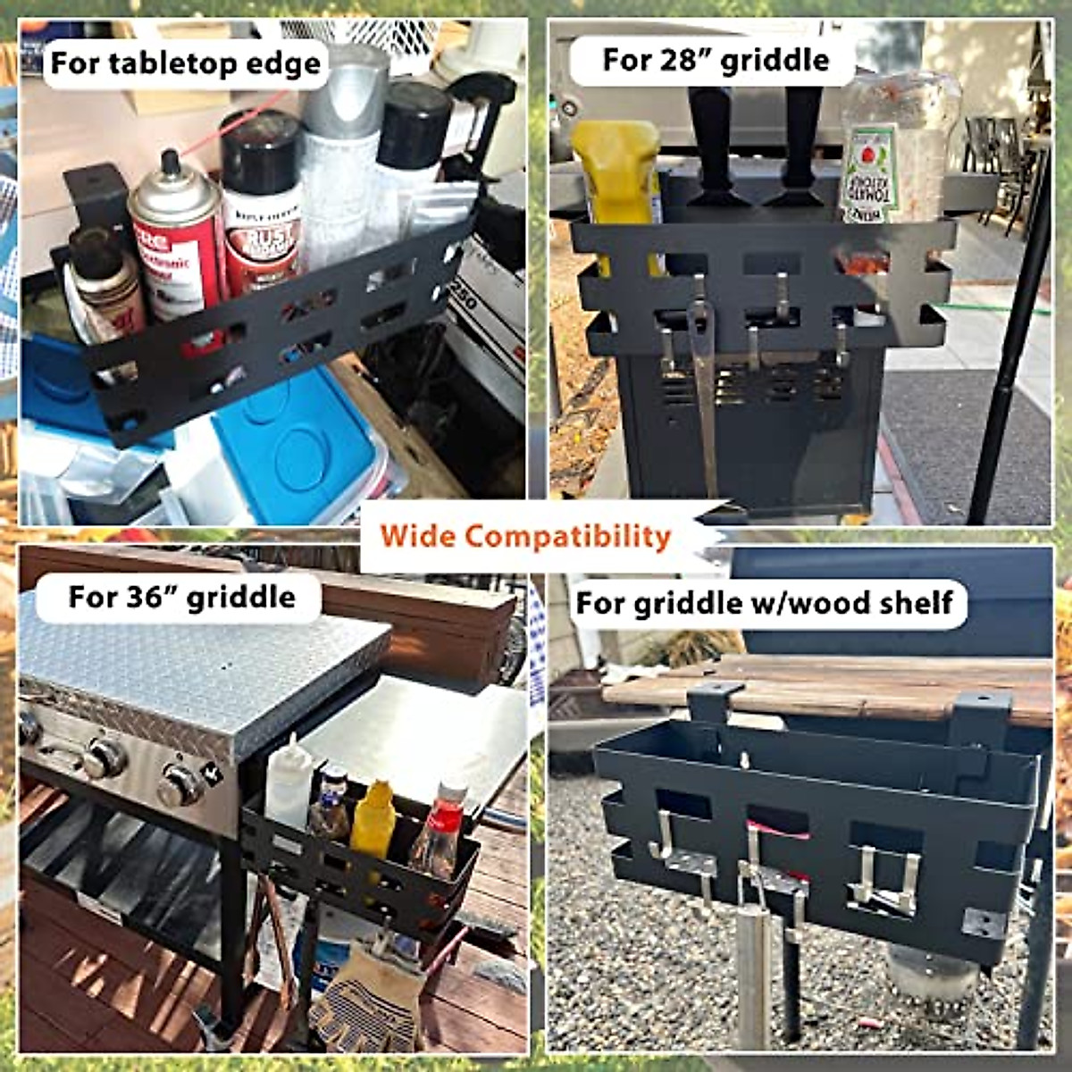 Shansis Griddle Caddy, Grill Caddy for Blackstone Griddle Accessories, Removable Griddle Caddy for 28"/36" Blackstone Griddles/Prep Cart, Hanging Caddy Free from Drill Hole BBQ Caddy