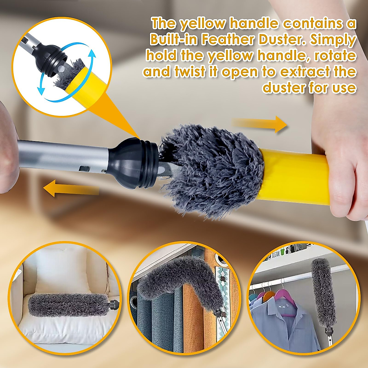 ZNM Kitchen Brooms for Sweeping Indoor, Soft Bristle Broom Indoor Angle Broom with 55.1" Long Handle for House Office Outdoor Cleaning, 10.6" Wide Heavy Duty Broom - Build-in Microfiber Duster