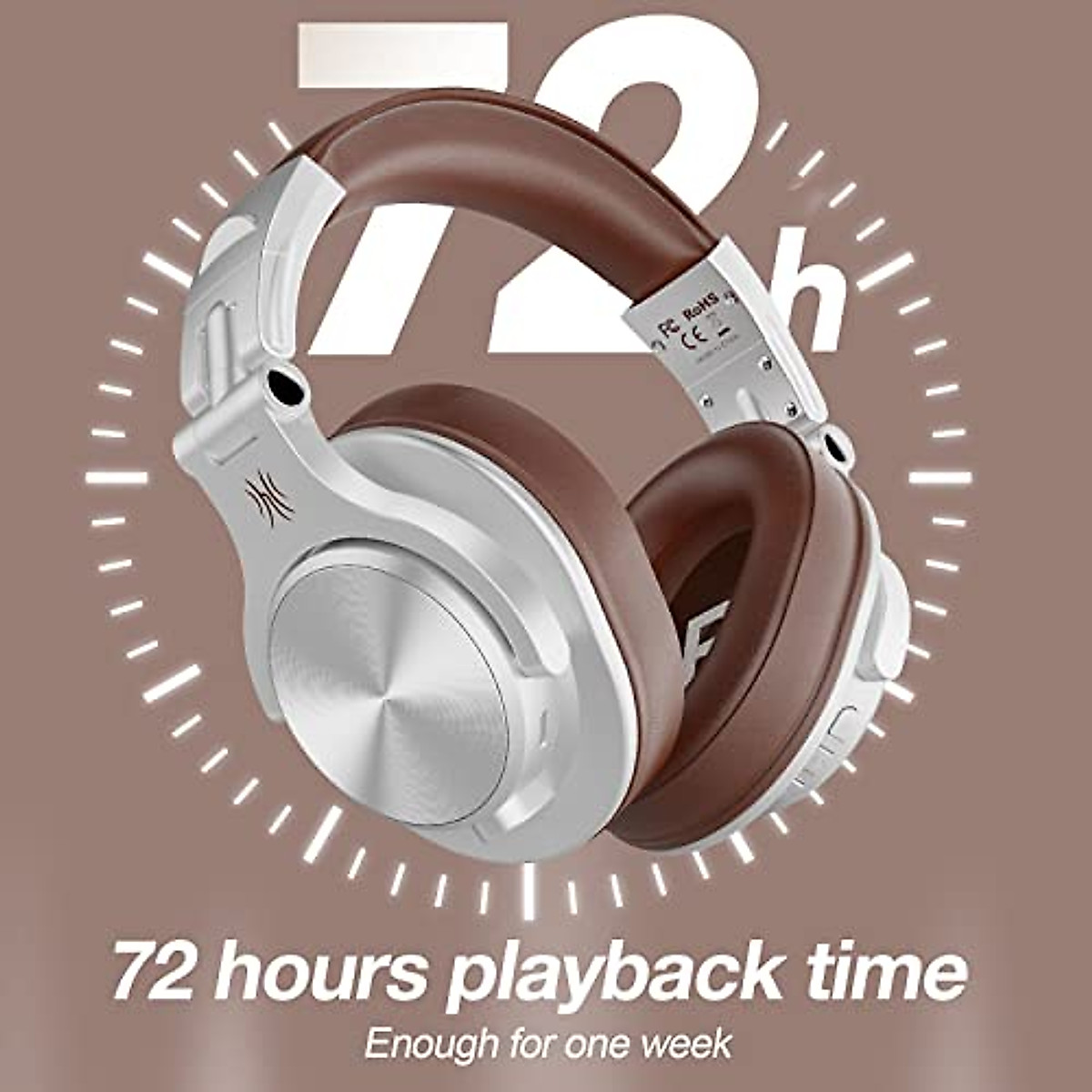 OneOdio A70 Bluetooth Over Ear Headphones, Wireless Headphones w/ 72H Playtime, Hi-Res, 3.5mm/6.35mm Wired Audio Jack for Studio Monitor & Mixing DJ E-Guitar AMP, Computer Laptop PC Tablet - Silver