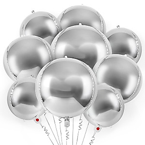 18 Pcs Silver Foil Balloons, Round 360 Degree Balloons, Unique Finish Balloons for Birthday Graduation Wedding Bachelorette Party Decorations, 5 Pcs 22 Inches, 5 Pcs 15 Inches, 8 Pcs 10 Inches
