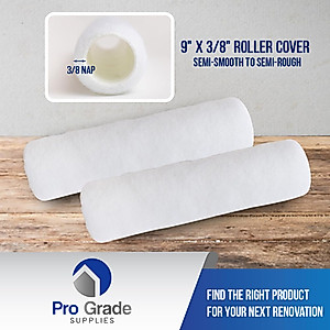 Pro Grade - Paint Roller Covers - 3/8 X 9 Inch White Nylon 5 Pack