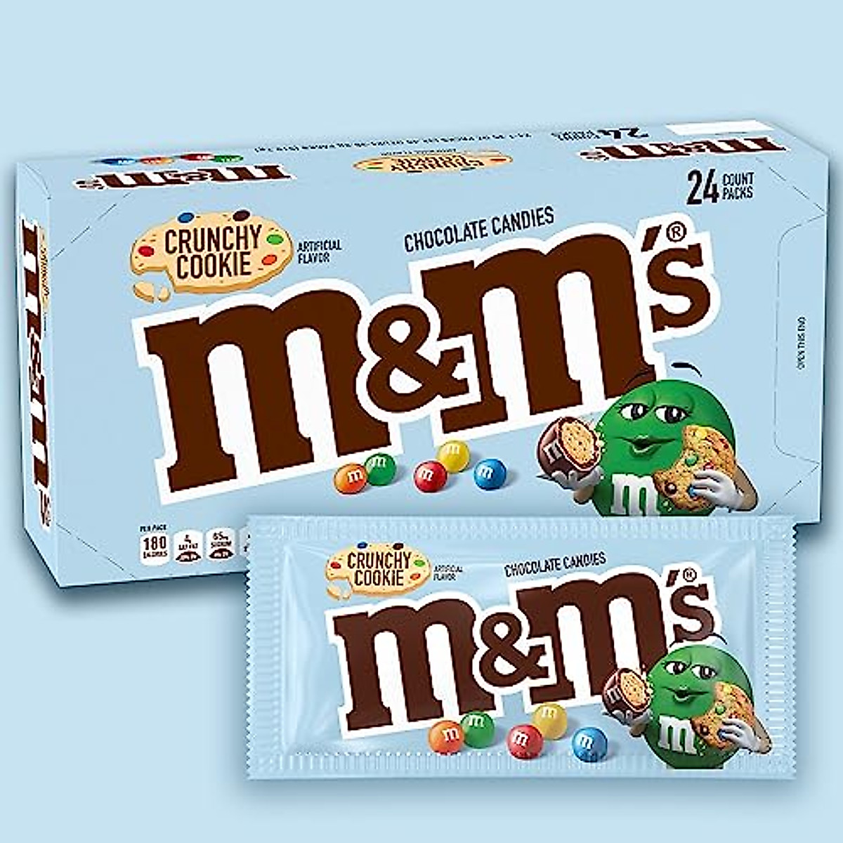 M&M'S Crunchy Cookie Milk Chocolate Candy, Singles Size, 1.35 Ounces, 24-Count Box