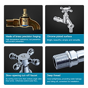 SUBMARINE Silver Brass Outdoor Faucet, G1/2 Inch Wall-Mounted Faucet, Antifreeze, Crack-Proof, Rust-Free, Used for Bathroom Mop Sink, Balcony, Garden, Connecting Washing Machine Water Inlet Hose